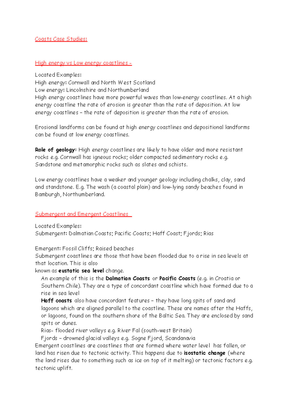 Coasts Case Studies: High Energy vs Low Energy Coastlines Analysis ...