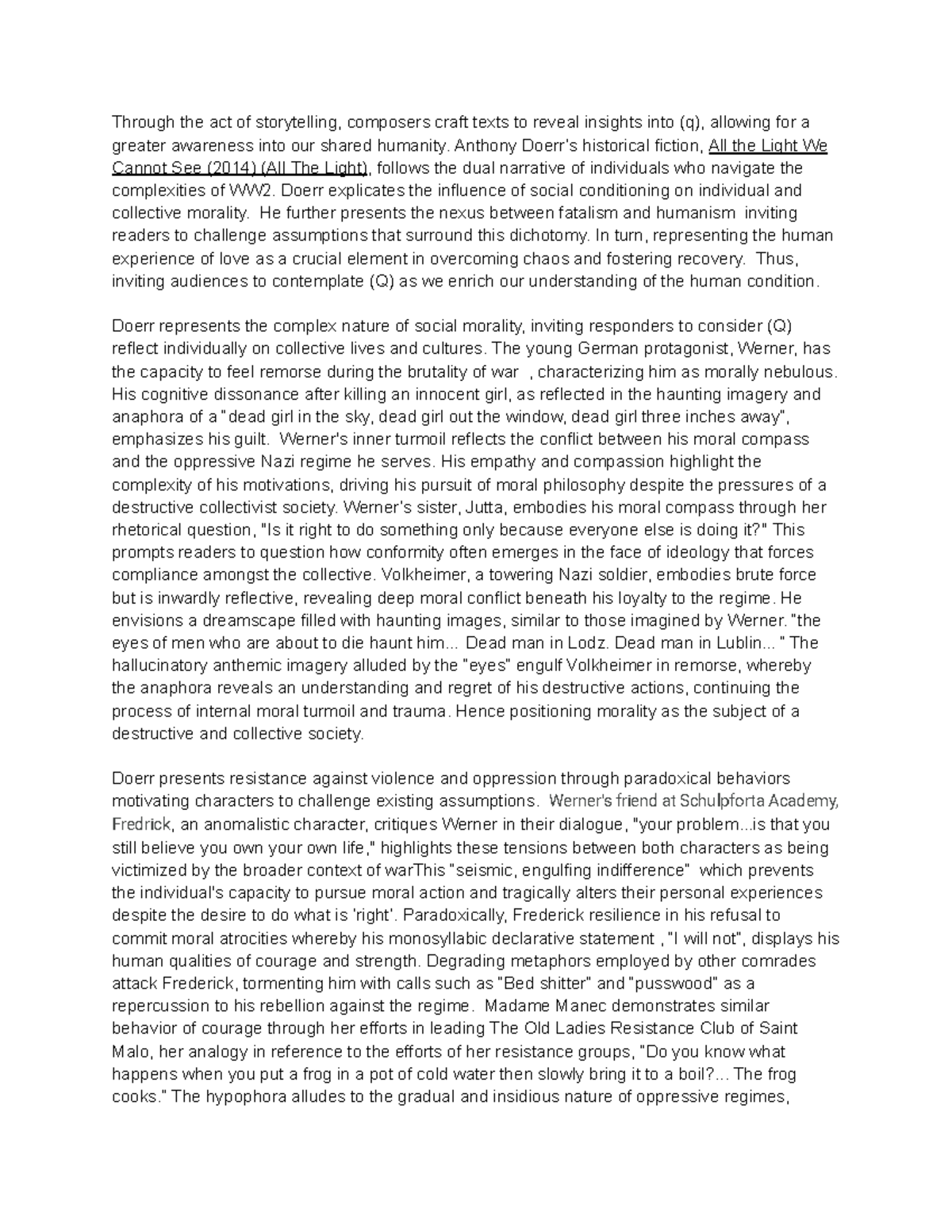 HSC Common Module Essay Draft 2: Insights from Doerr's All the Light We ...