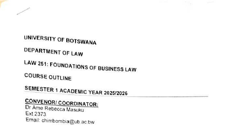 LAW 251: Foundations of Business Law Course Outline - Semester 1 - Studocu