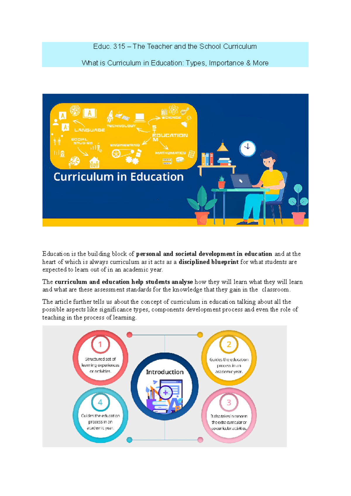 Educ. 315 Prelim Reviewer: Understanding Curriculum in Education - Studocu