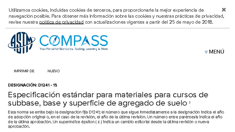 D1241-15 Especificaciones para Materiales de Subbase y Superficie - Studocu