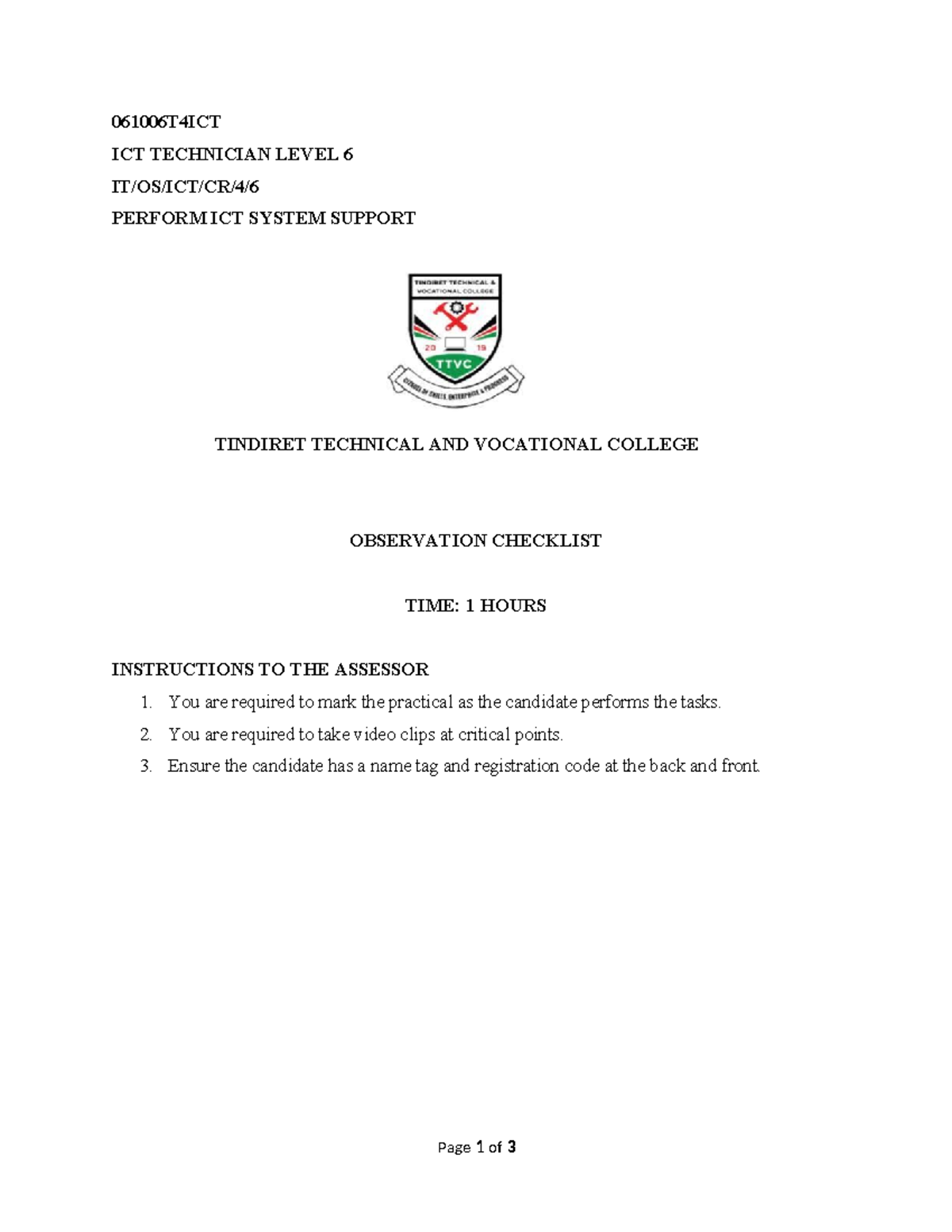 061006T4ICT ICT Technician Level 6 Practical Support Checklist - Studocu