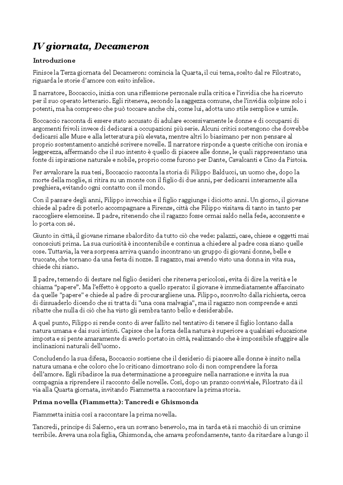 IV Giornata del Decameron: Introduzione e Prima Novella di Fiammetta ...