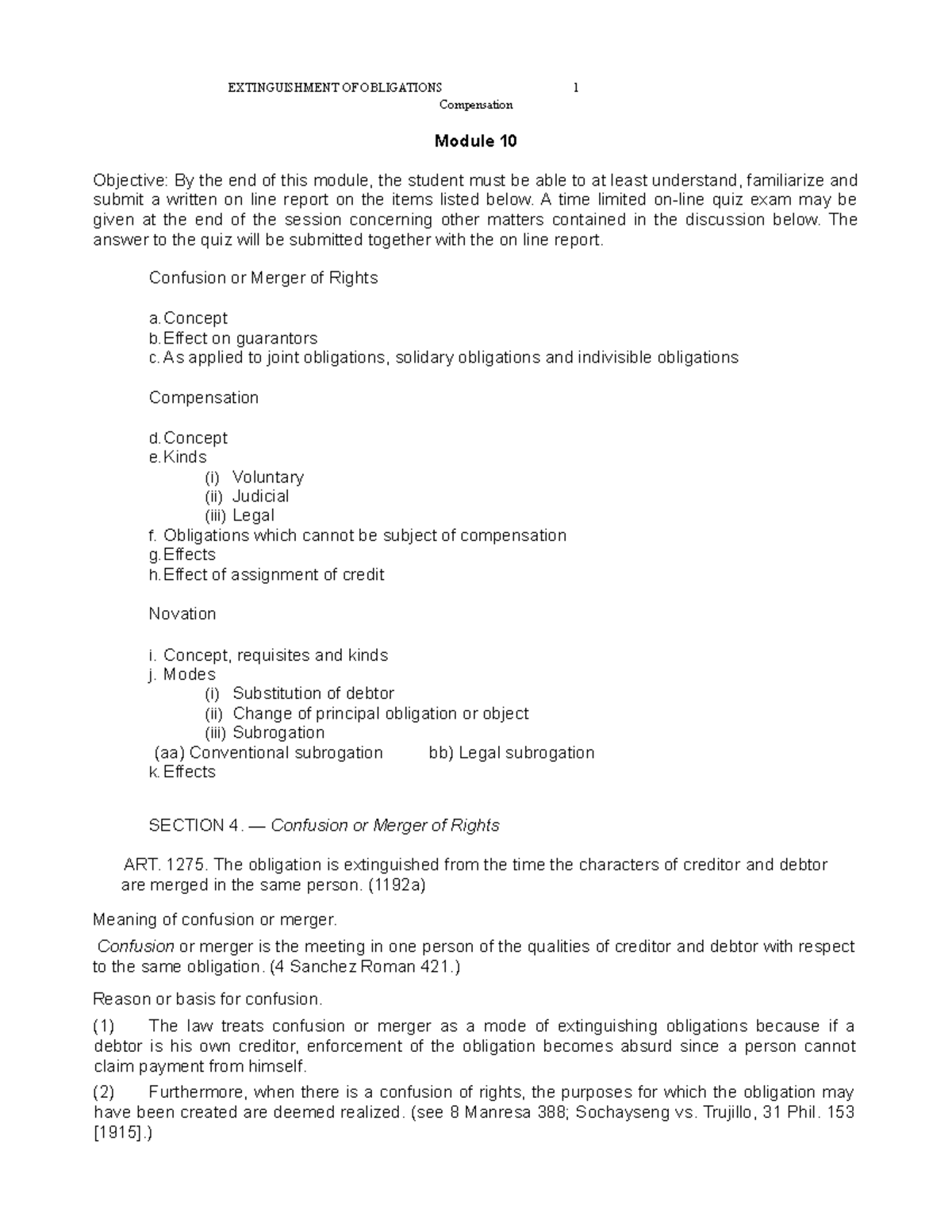 Module 10 Law on Obligation and Contract: Compensation Overview - Studocu