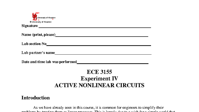ECE 3155 Experiment IV: Active Nonlinear Circuits Lab Report - Studocu