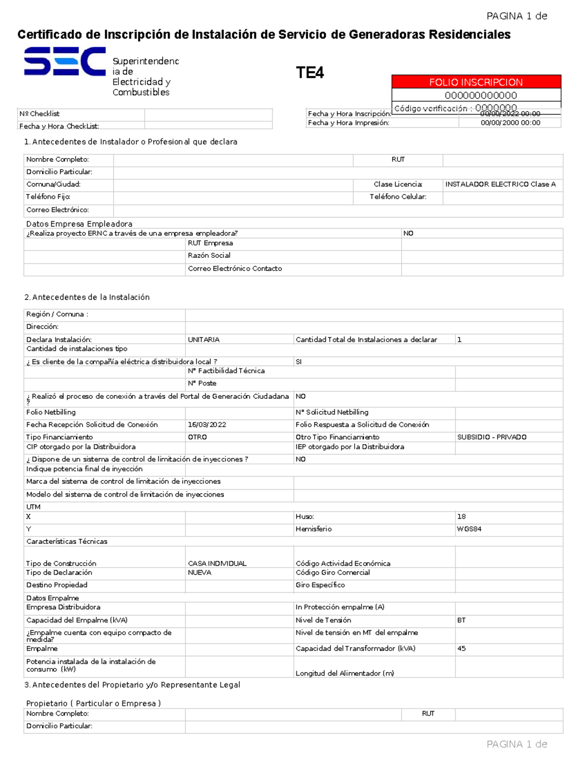 TE4 Certificado de Inscripción para Generadoras Residenciales - Studocu