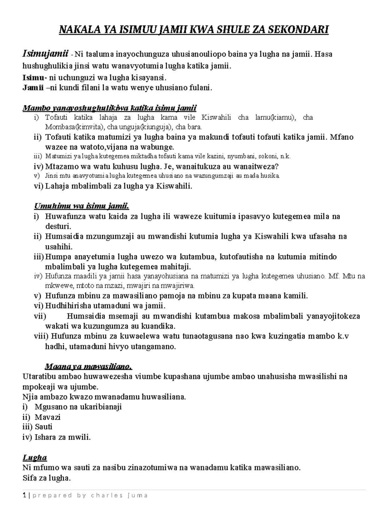 Isimu Jamii Notes: Form 1 to Form 4 Comprehensive Guide - Studocu