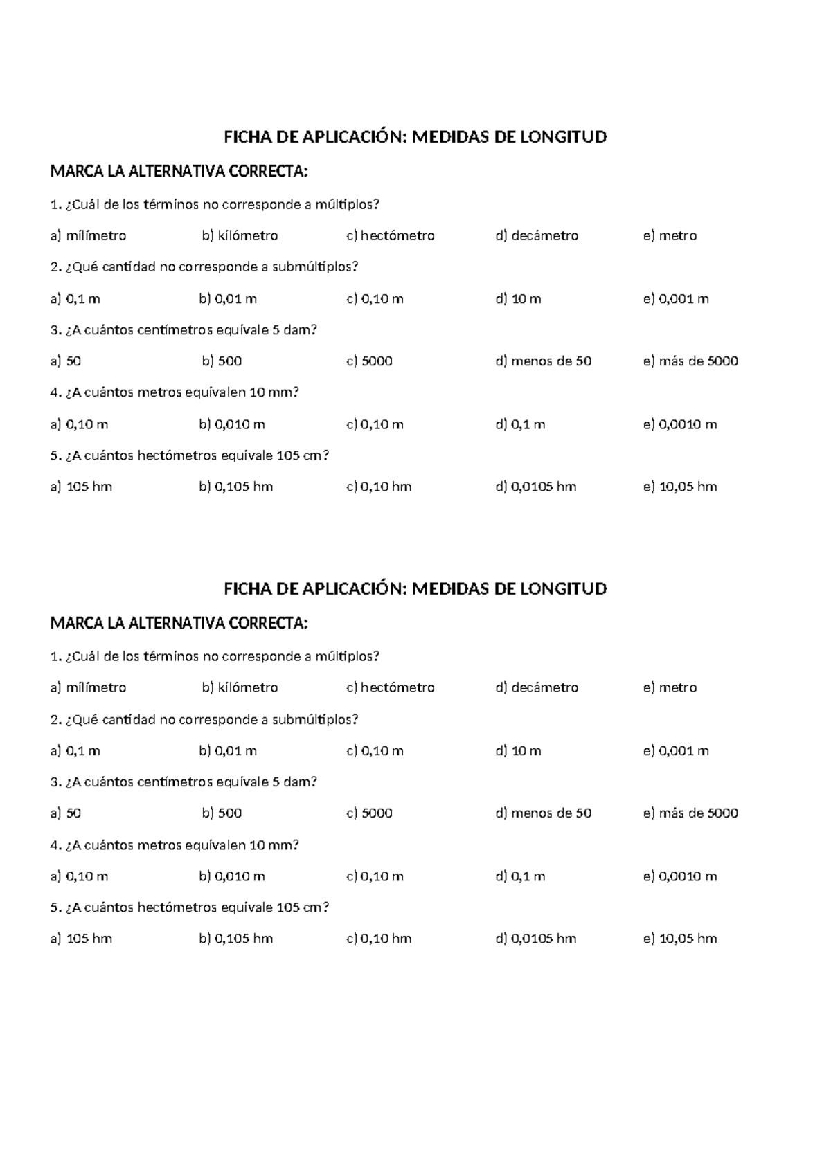 Ficha AD MATE: Medidas de Longitud - Ejercicios y Respuestas - Studocu