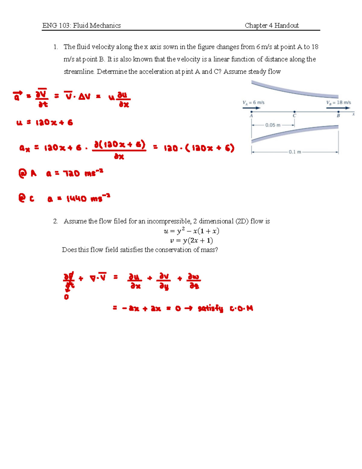 ENG 103: Fluid Mechanics Chapter 4 Handout Analysis Part 1 - Studocu