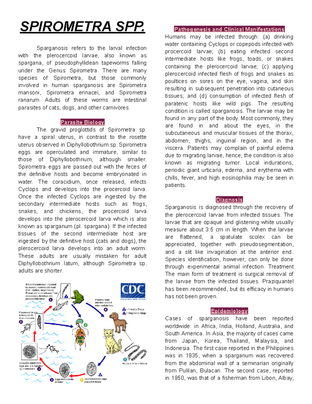 Study Notes on Spirometra and Raillietina spp. Parasitology - Studocu