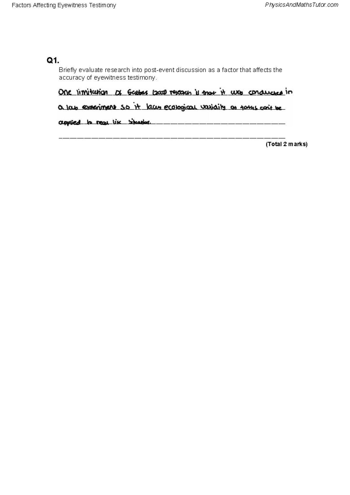 Factors Affecting Eyewitness Testimony QP Analysis and Discussion - Studocu