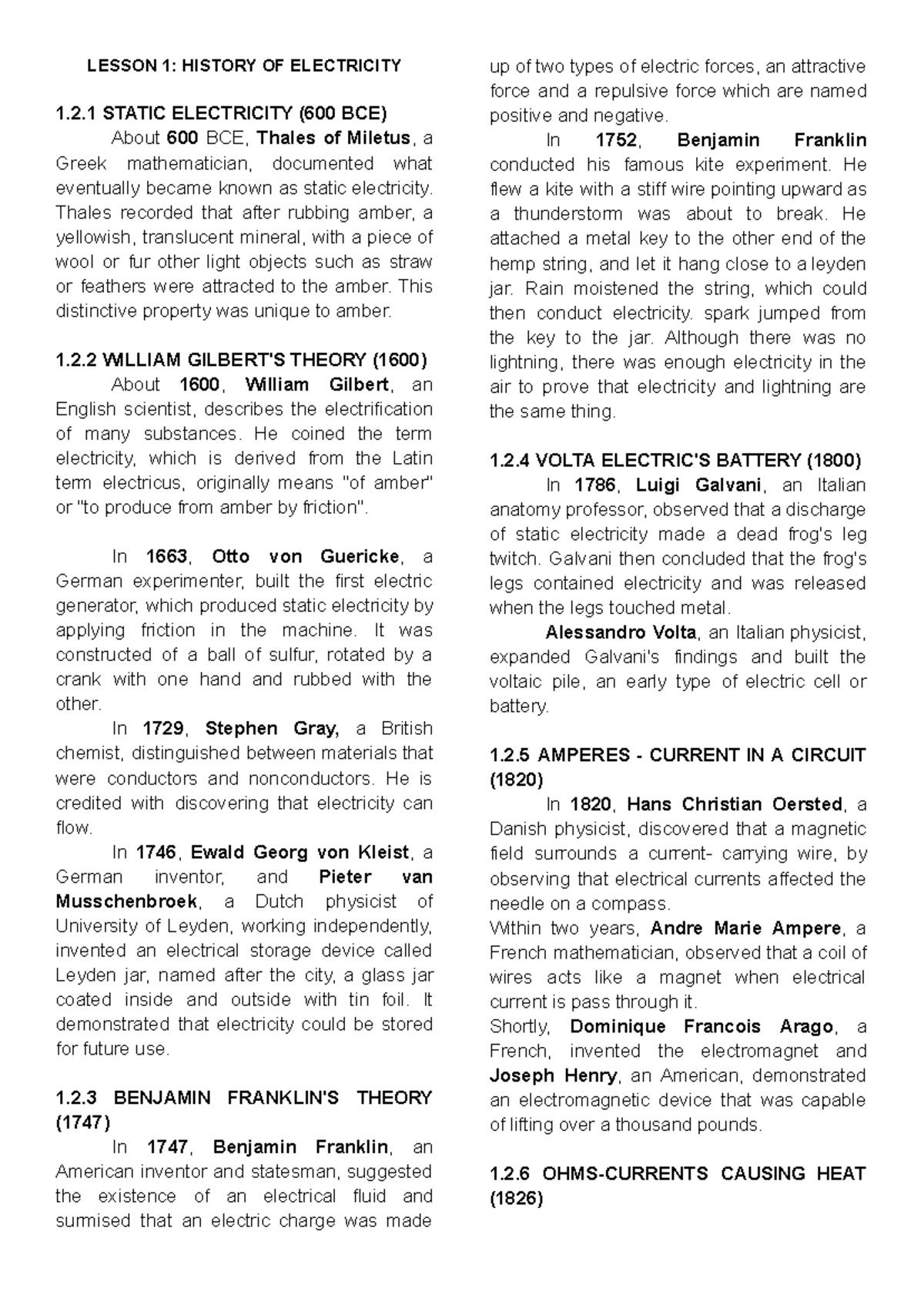 Lesson 1-5: History of Electricity - ENG UTIL 1 - Studocu
