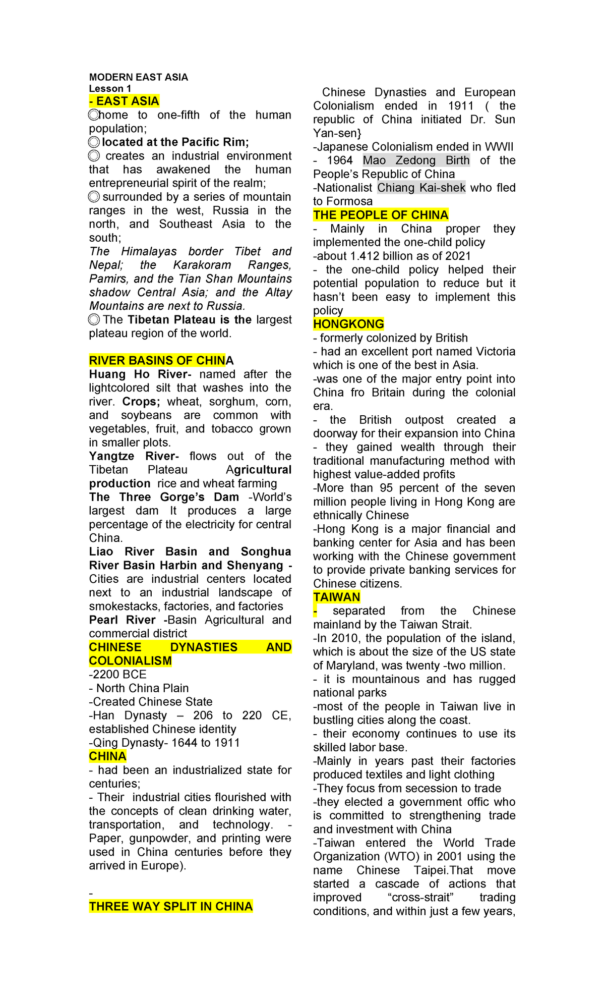 Modern EAST ASIA: Exploring Geography, Dynasties, and Culture - Studocu