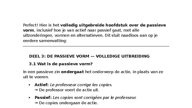 Frans Toets: Hoofdstuk over de Passieve Vorm en Actieve Zinnen - Studocu