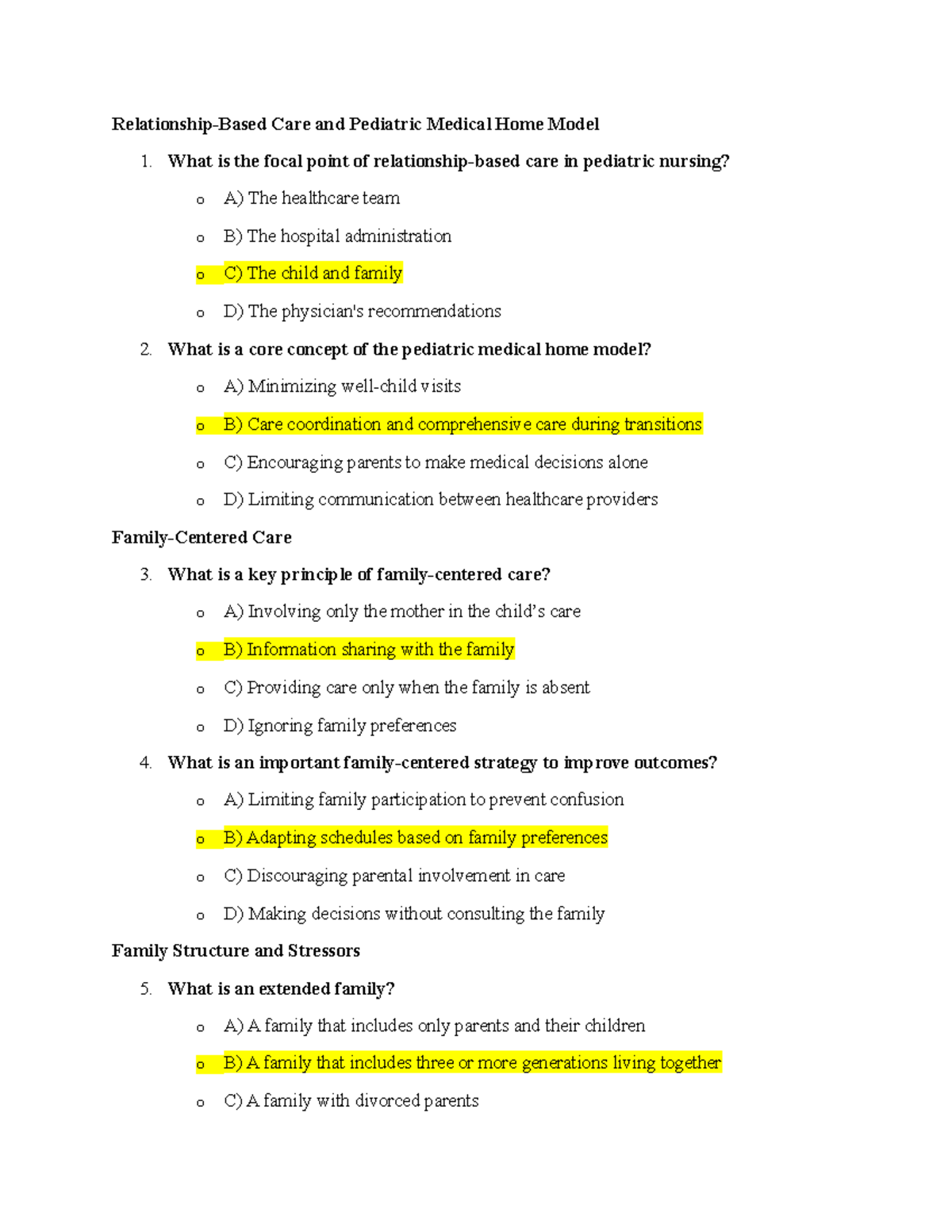 Peds exam 1 practice questions - Relationship-Based Care and Pediatric ...