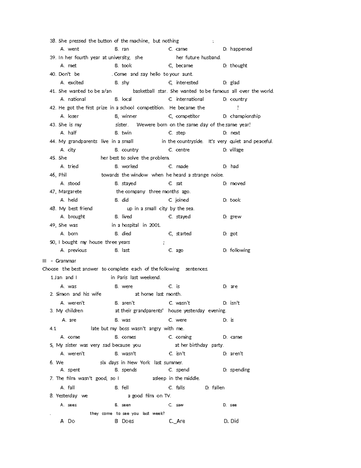 English Quiz Questions and Answers: Practice for Exams - Studocu