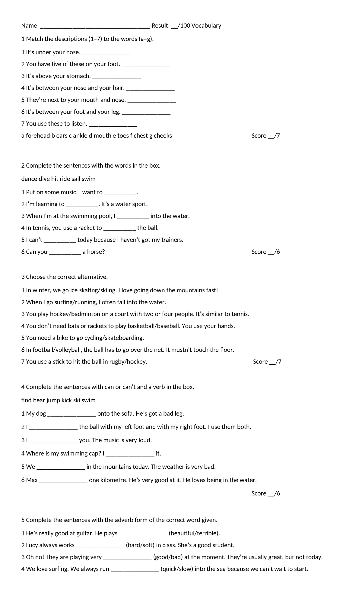 Vocabulary 1: Descriptions and Word Matching Exercise (Test) - Studocu
