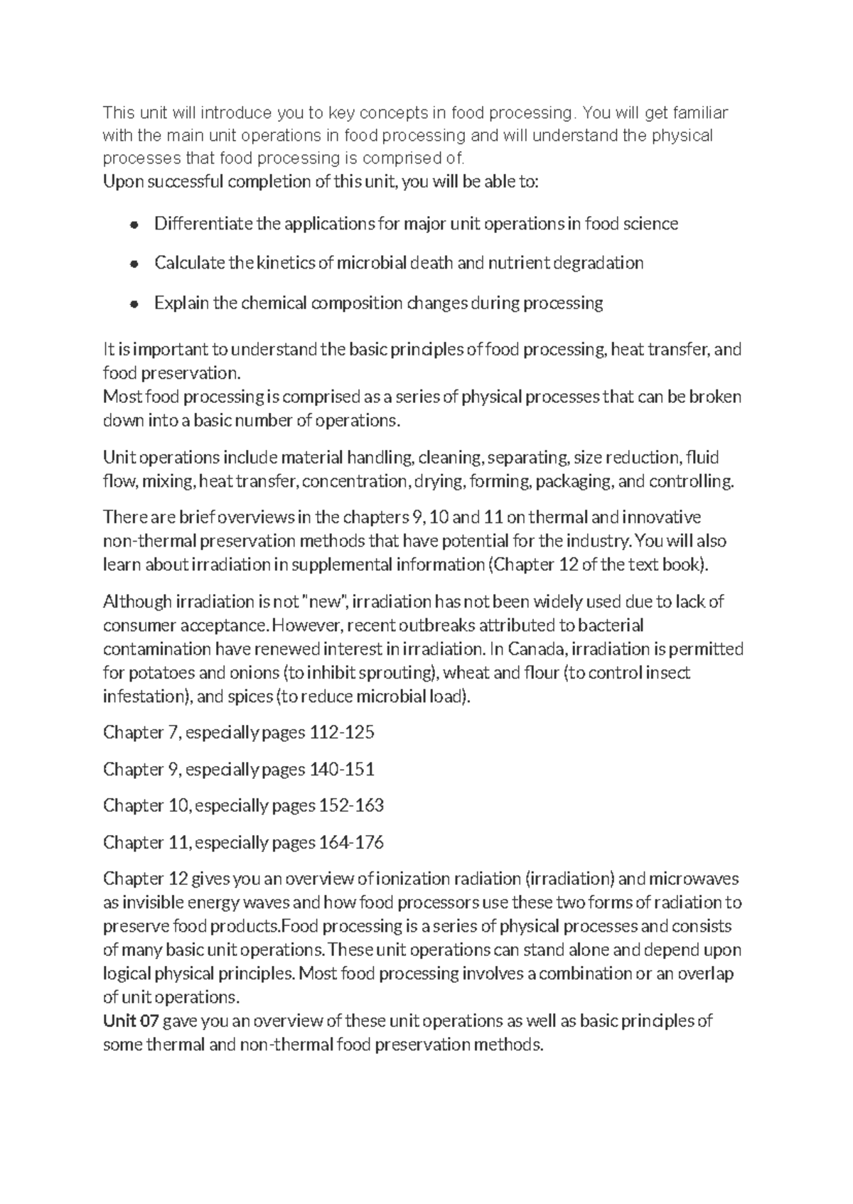 Unit 07: Key Concepts and Unit Operations in Food Processing - Studocu
