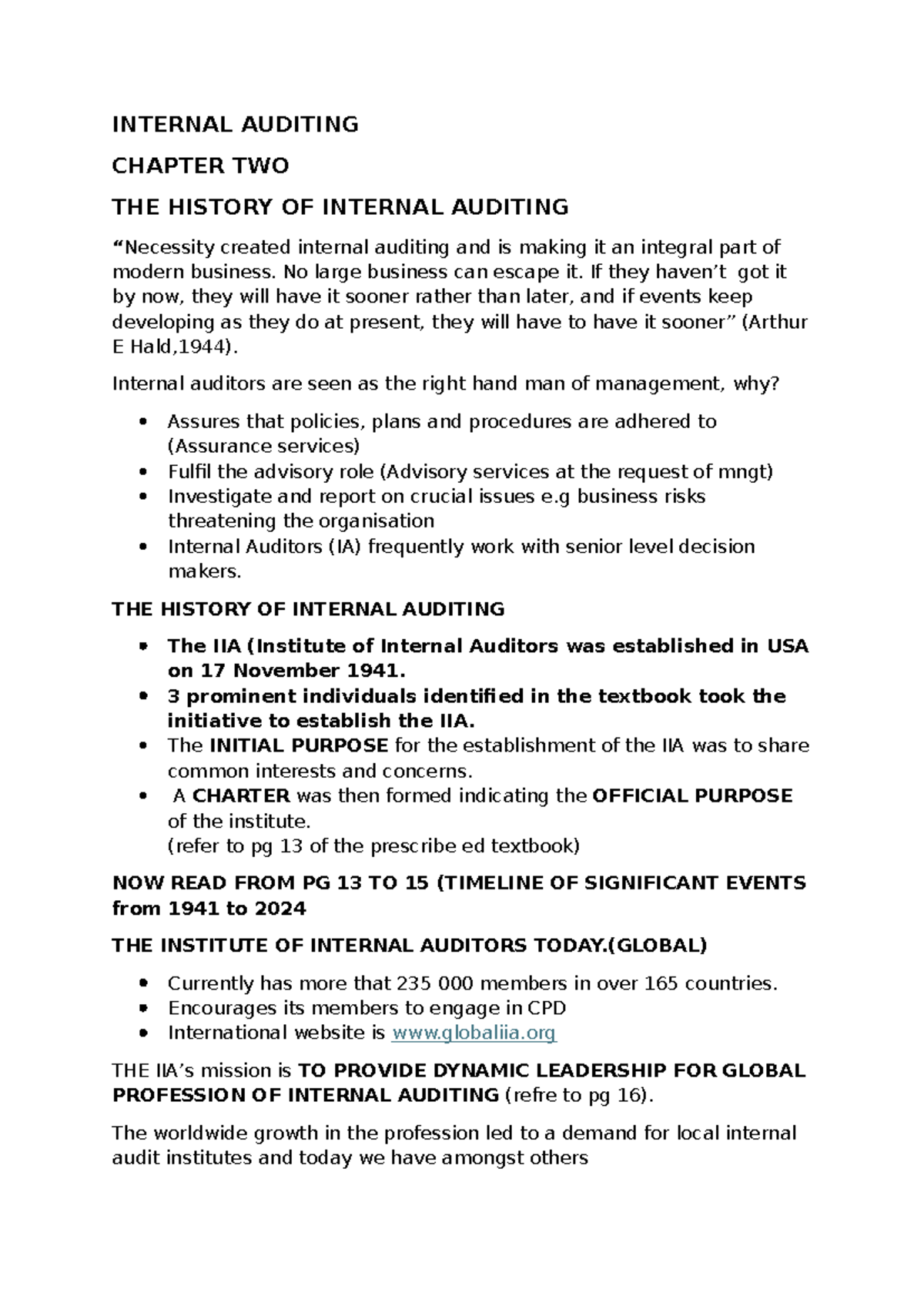 Chapter 2 Notes: The History of Internal Auditing (INA 3 2026) - Studocu