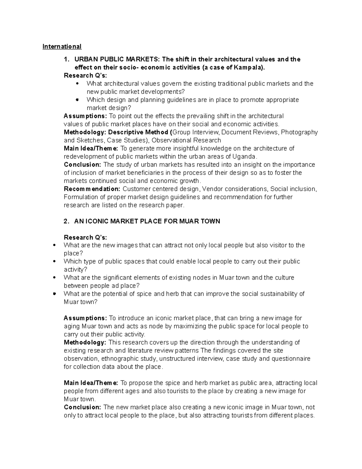 RRL Research Chapter: Urban Market Architecture & Design Insights - Studocu
