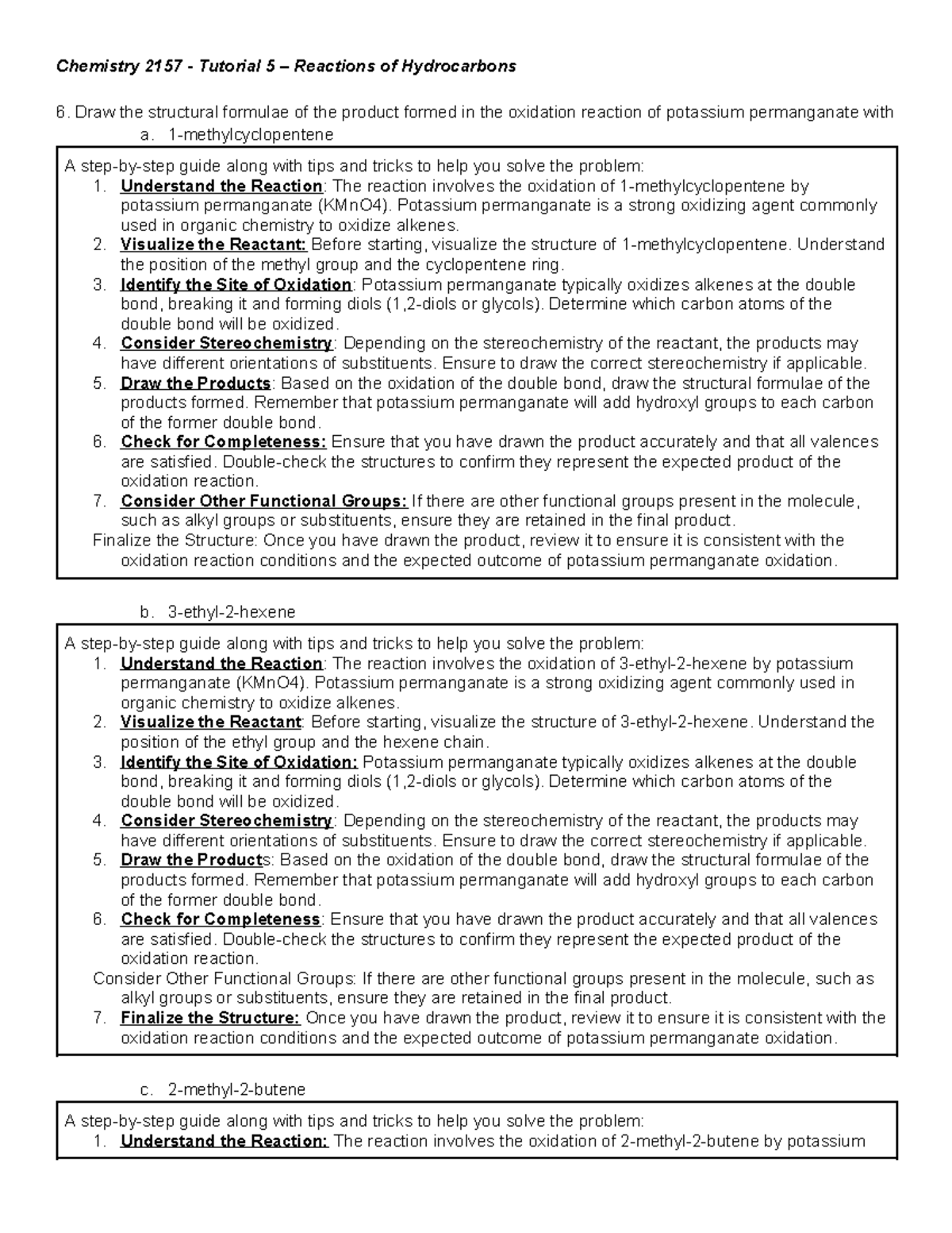 ORG CHEM - T5 – Q#6 expln - Tutorial Question - Chemistry 2157 ...