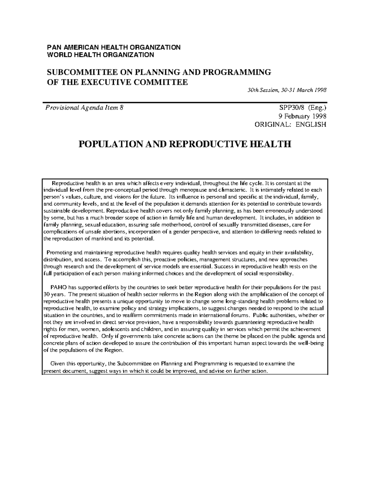 Population and Reproductive Health: PAHO 30th Session Review - Studocu