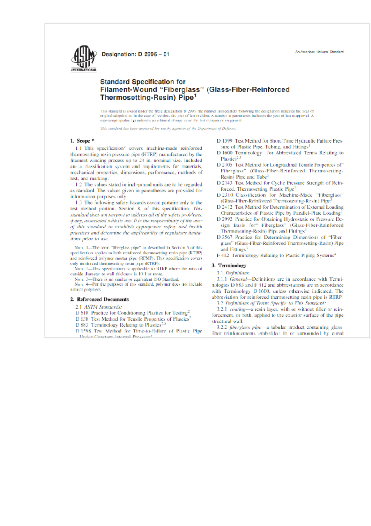 ASTM D2996 testing material description - An American National Standard ...