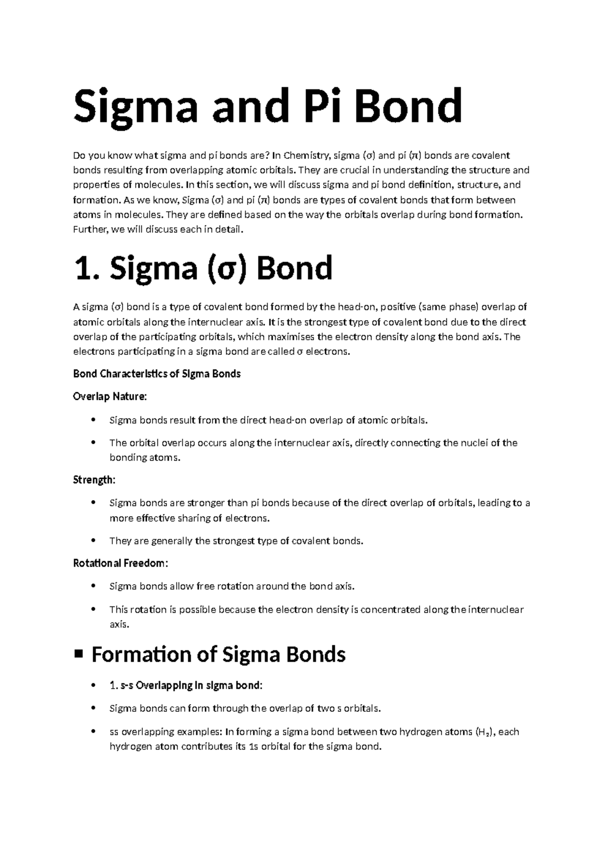 Sigma and Pi Bonds in Chemistry - Study Notes - Studocu