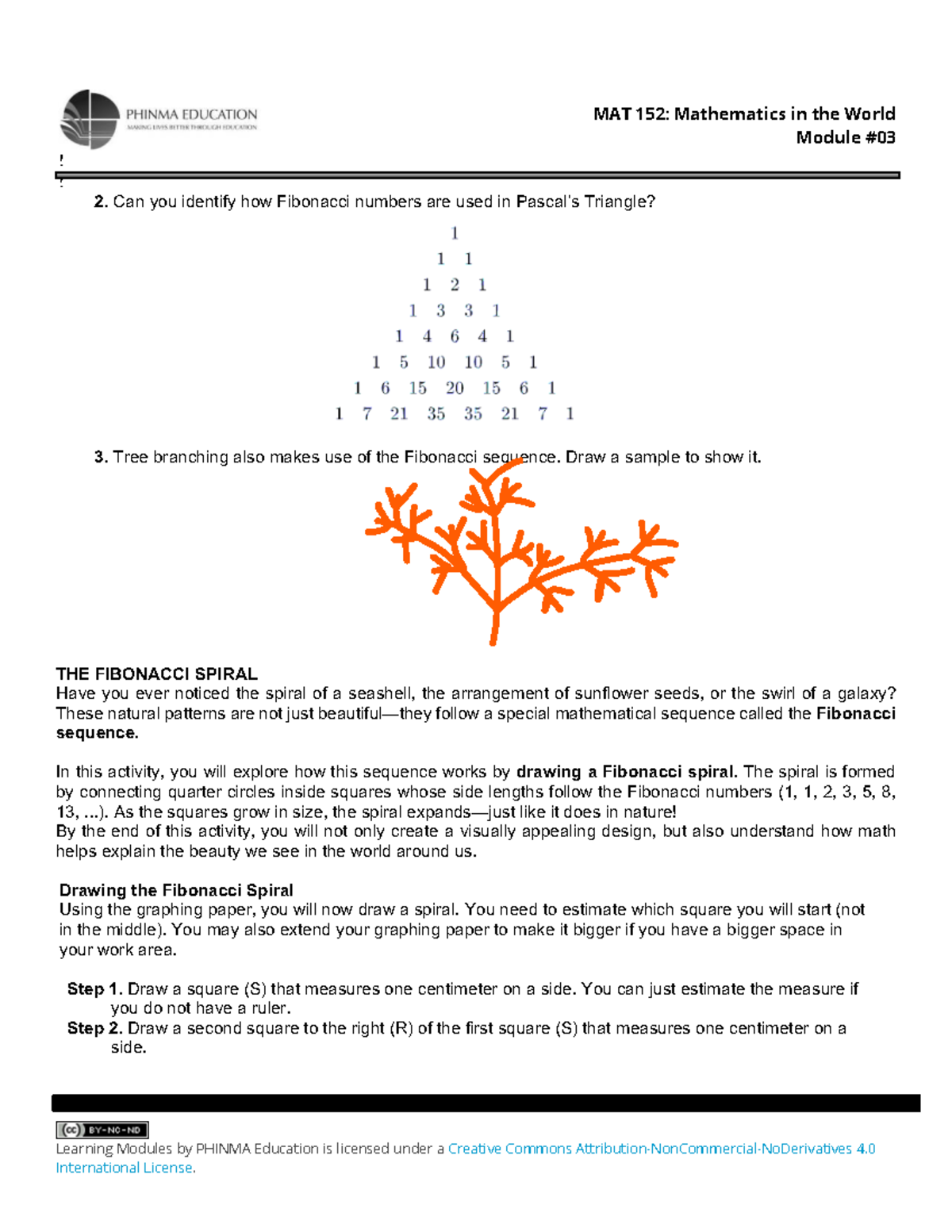 MAT 152: Fibonacci Sequence and Spiral Activity Module 2 - Studocu