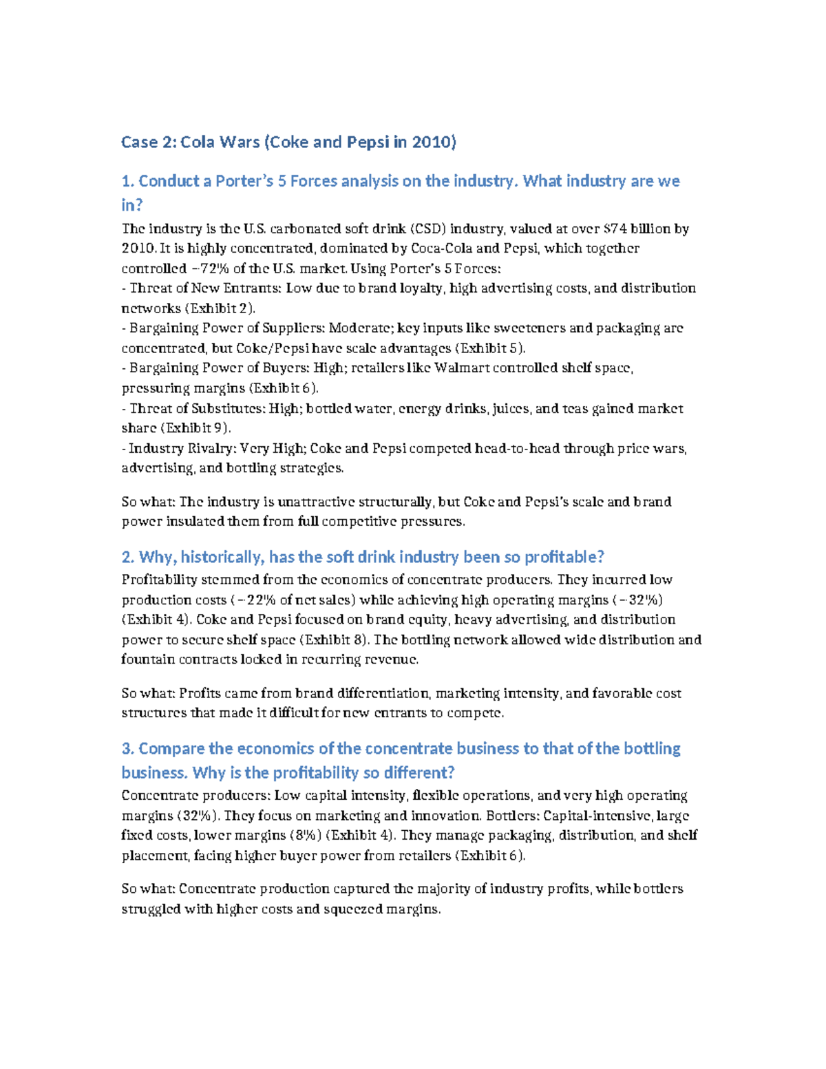 Case Study: Cola Wars (CSD Industry Analysis) - 5 Forces & Strategies - Studocu