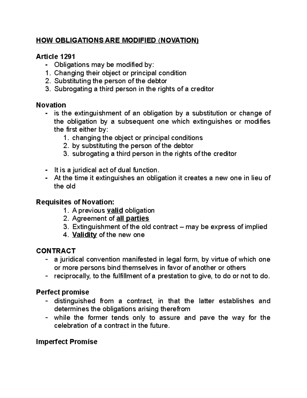 Modification of Obligations: A Study on Novation and Contracts - Studocu
