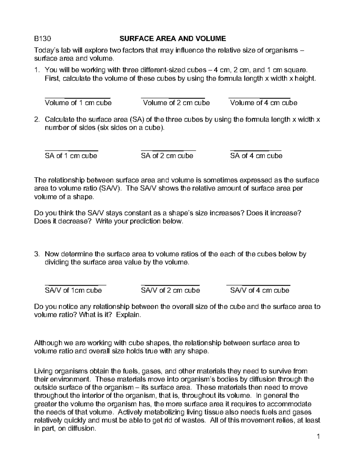B130 Surface Area and Volume Lab Exploration Report - Studocu