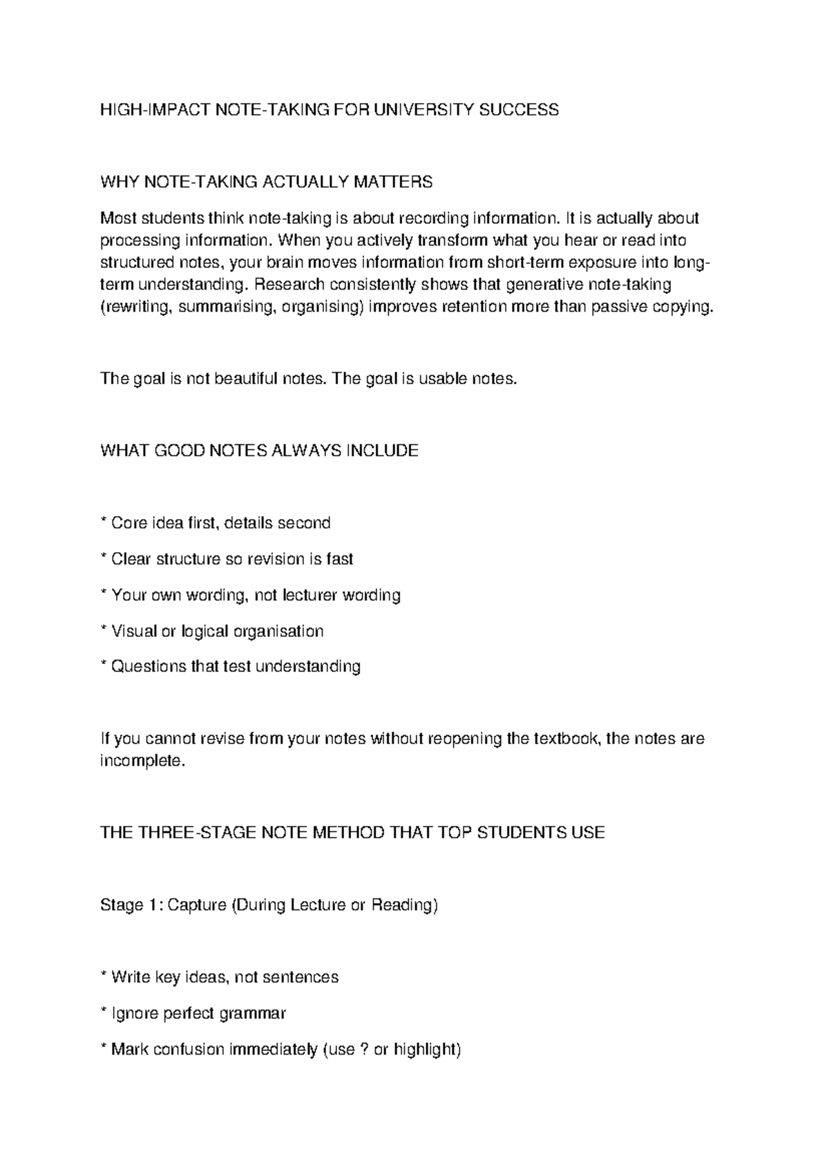 HIGH-Impact Note-Taking Strategies for University Success - Studocu