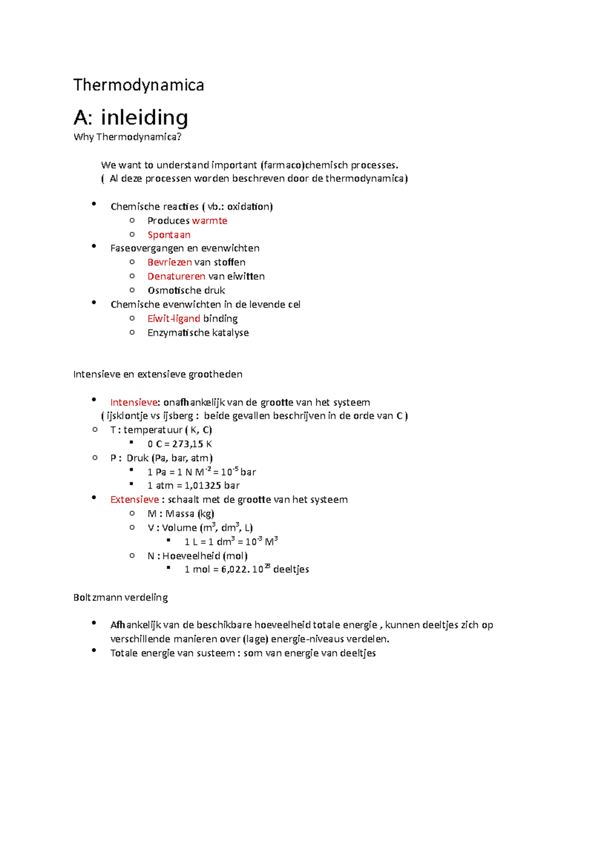 Thermodynamica Inleiding A: Belangrijke Concepten en Formules - Studeersnel