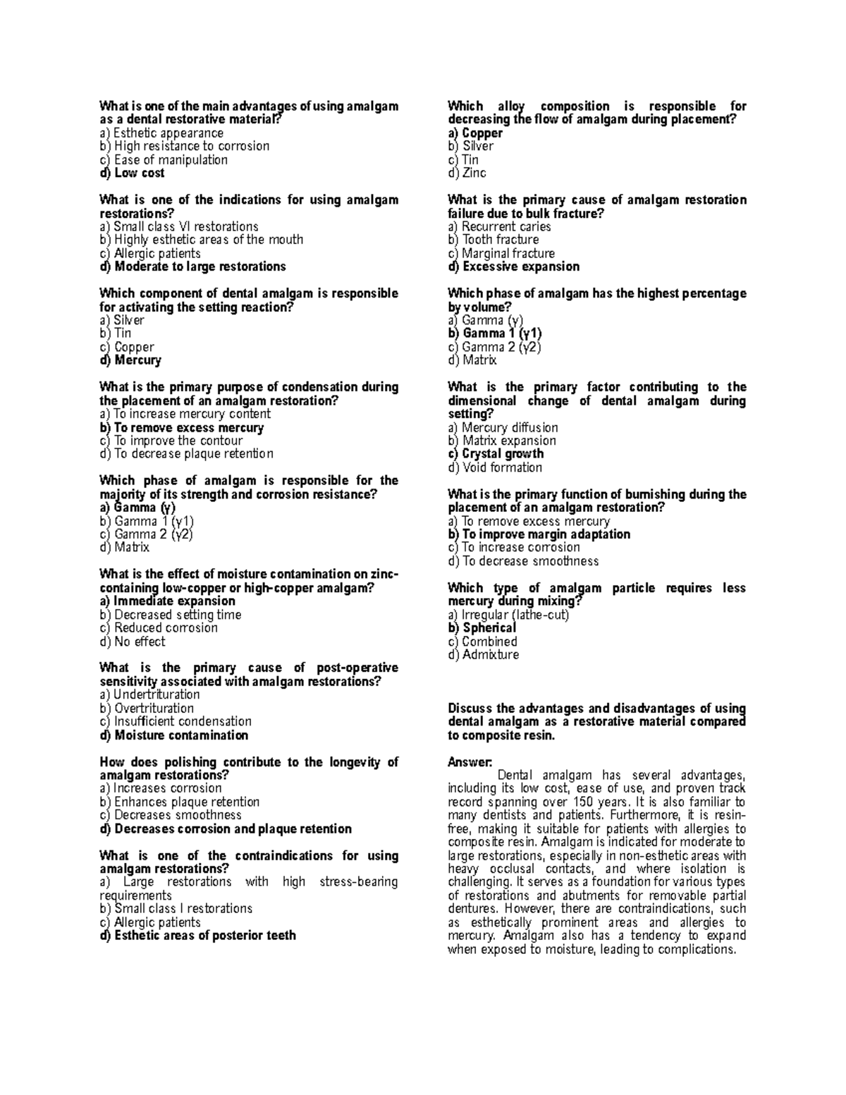 Amalgam Restorations: Key Advantages & Practice Questions (DENT 101 ...