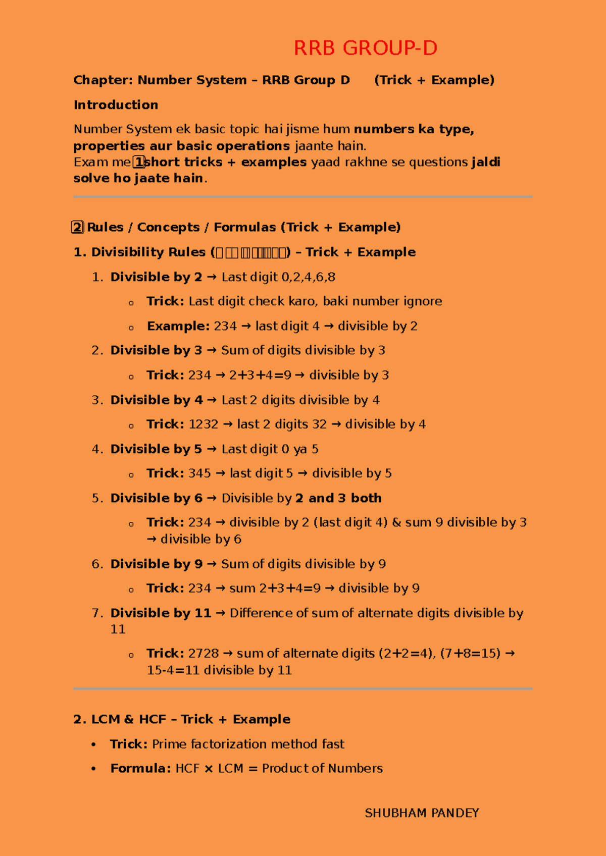 RRB Group D Chapter: Number System & BODMAS Tricks - Studocu