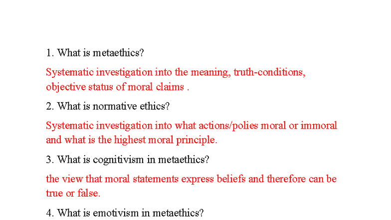 PHIL 101: Exam Questions on Metaethics and Moral Theories - Studocu