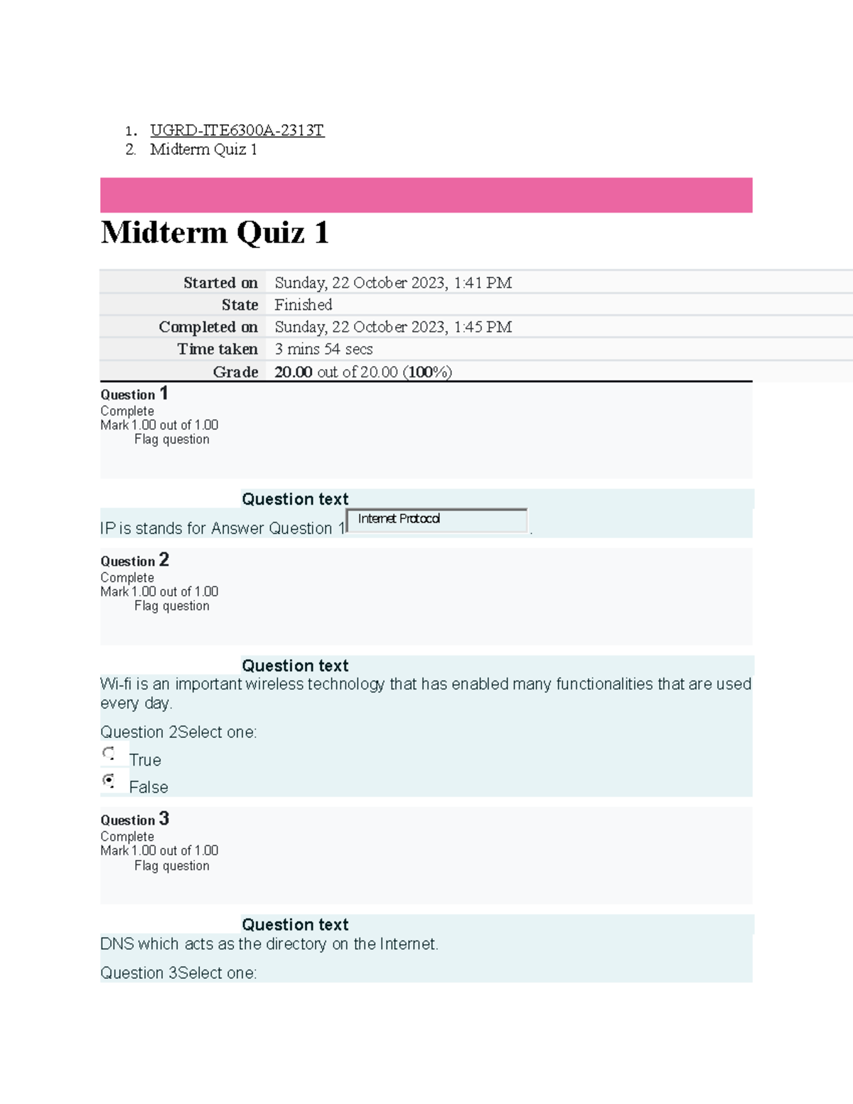 UGRD-ITE6300A Information Management Midterm Quiz 1 Results and Review - Studocu