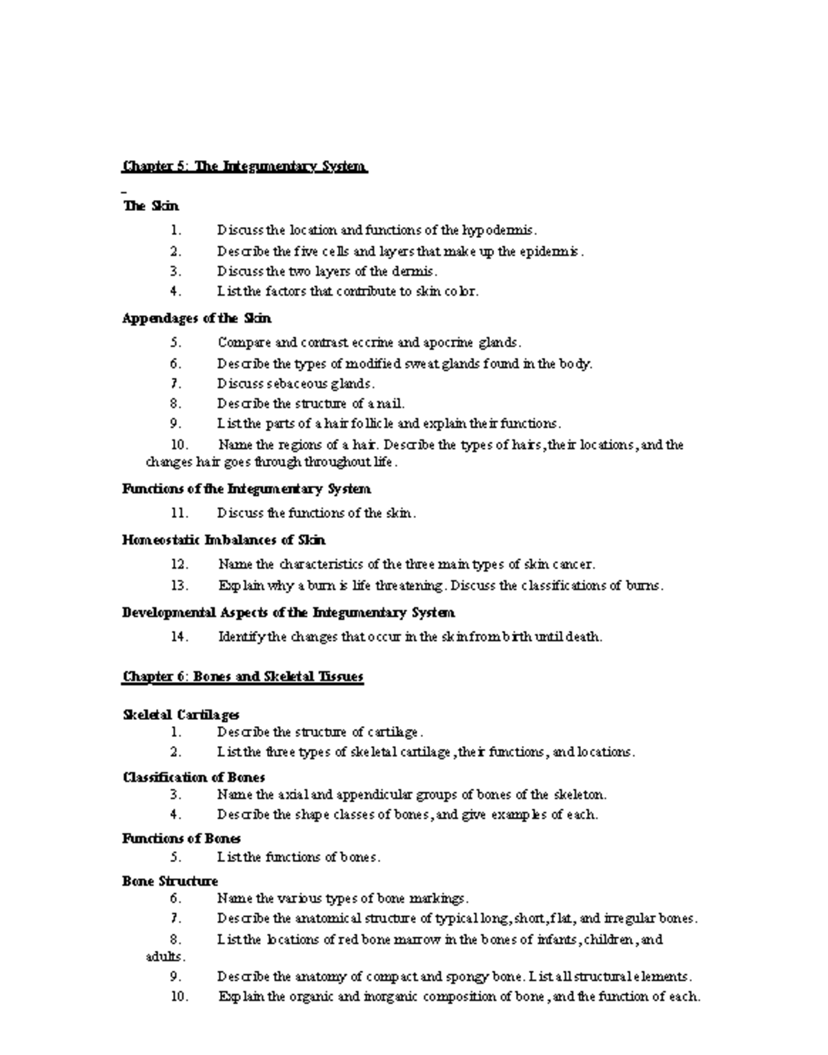 Integumentary & Skeletal Systems Overview - Chapter Notes (BIO 101 ...