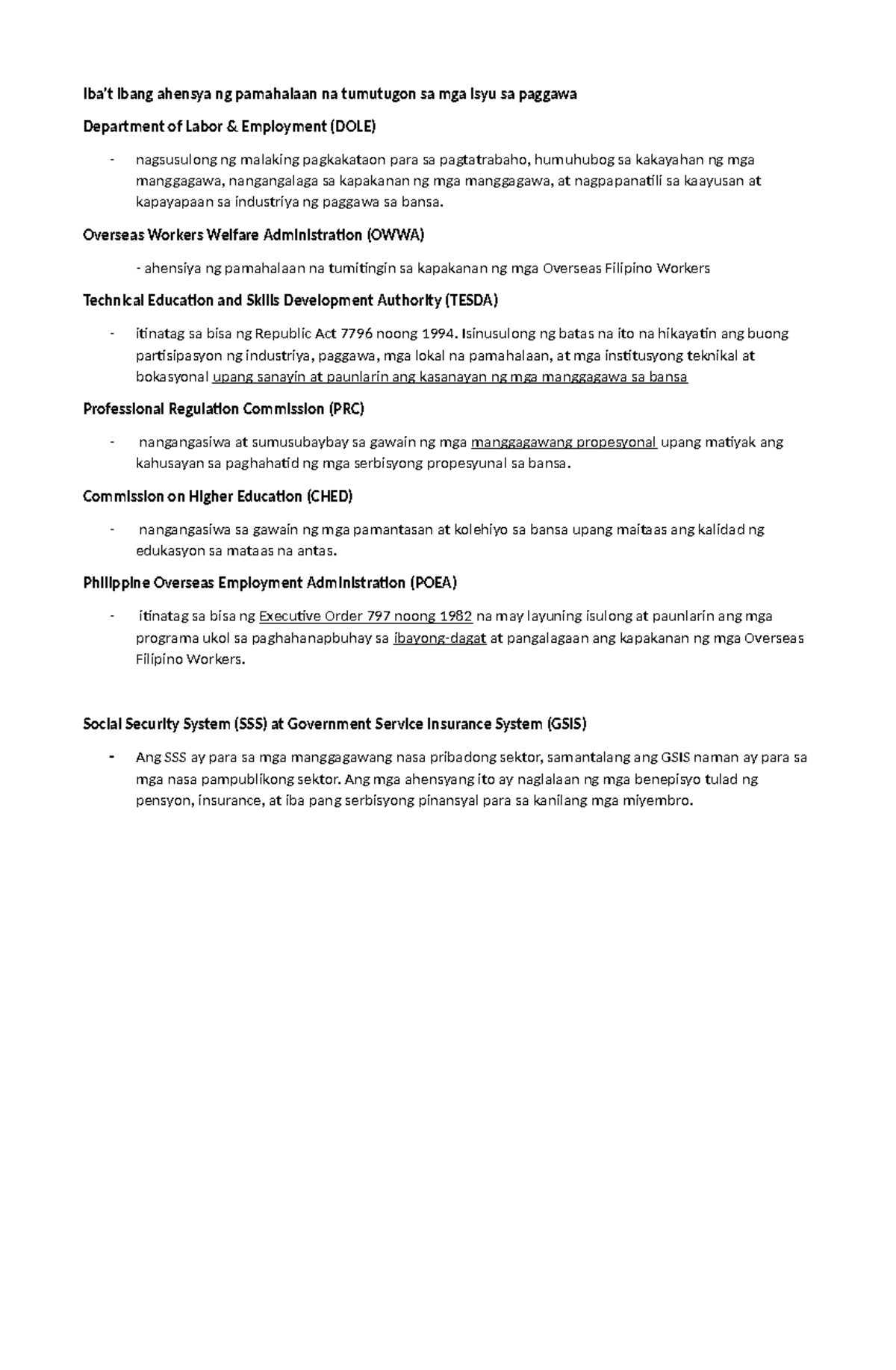 Mga Ahensiya ng Pamahalaan - iba't ibang ahensya ng pamahalaan na tumutugon sa mga isyu sa ...