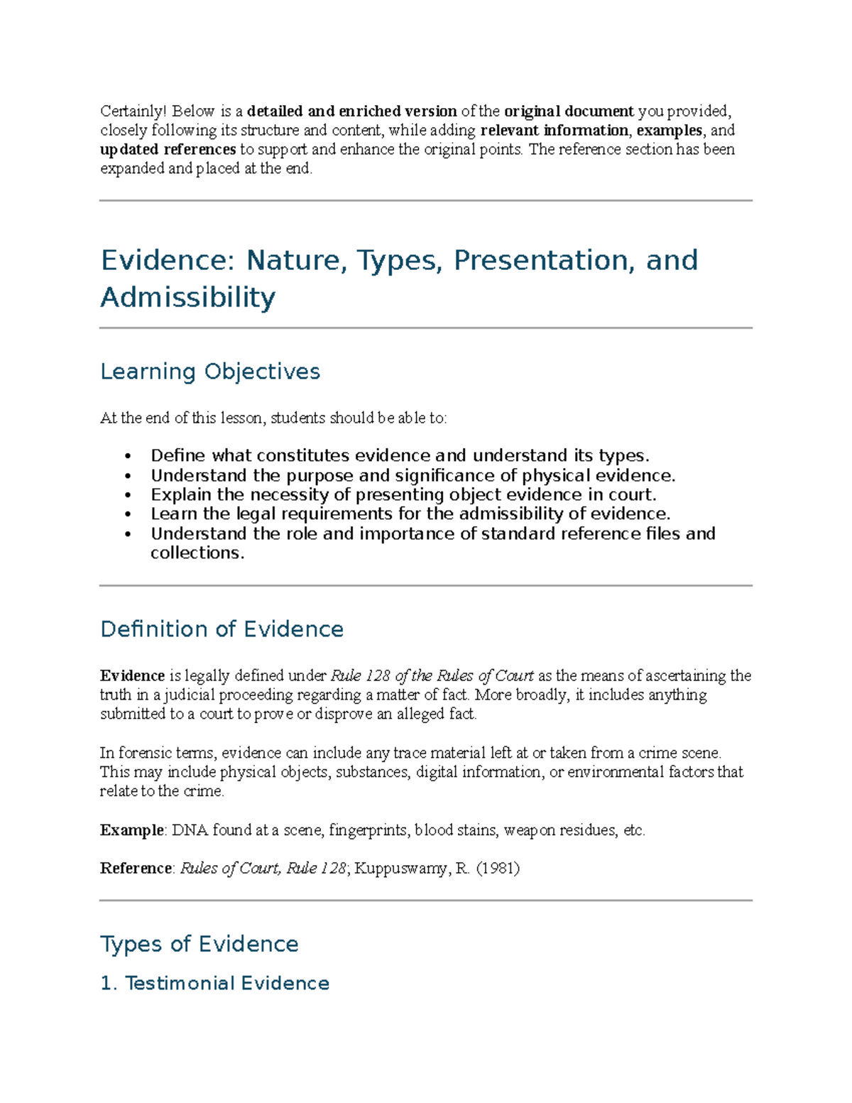 CDI Reporting - Evidence Types, Presentation, and Admissibility - Studocu
