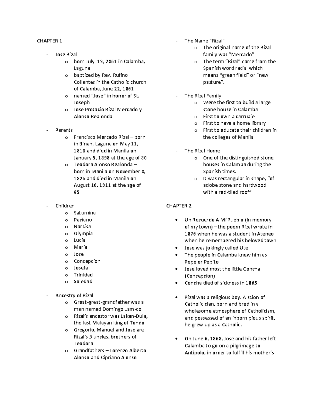 Rizal-1: Summary of the Life and Works of Jose Rizal - Studocu