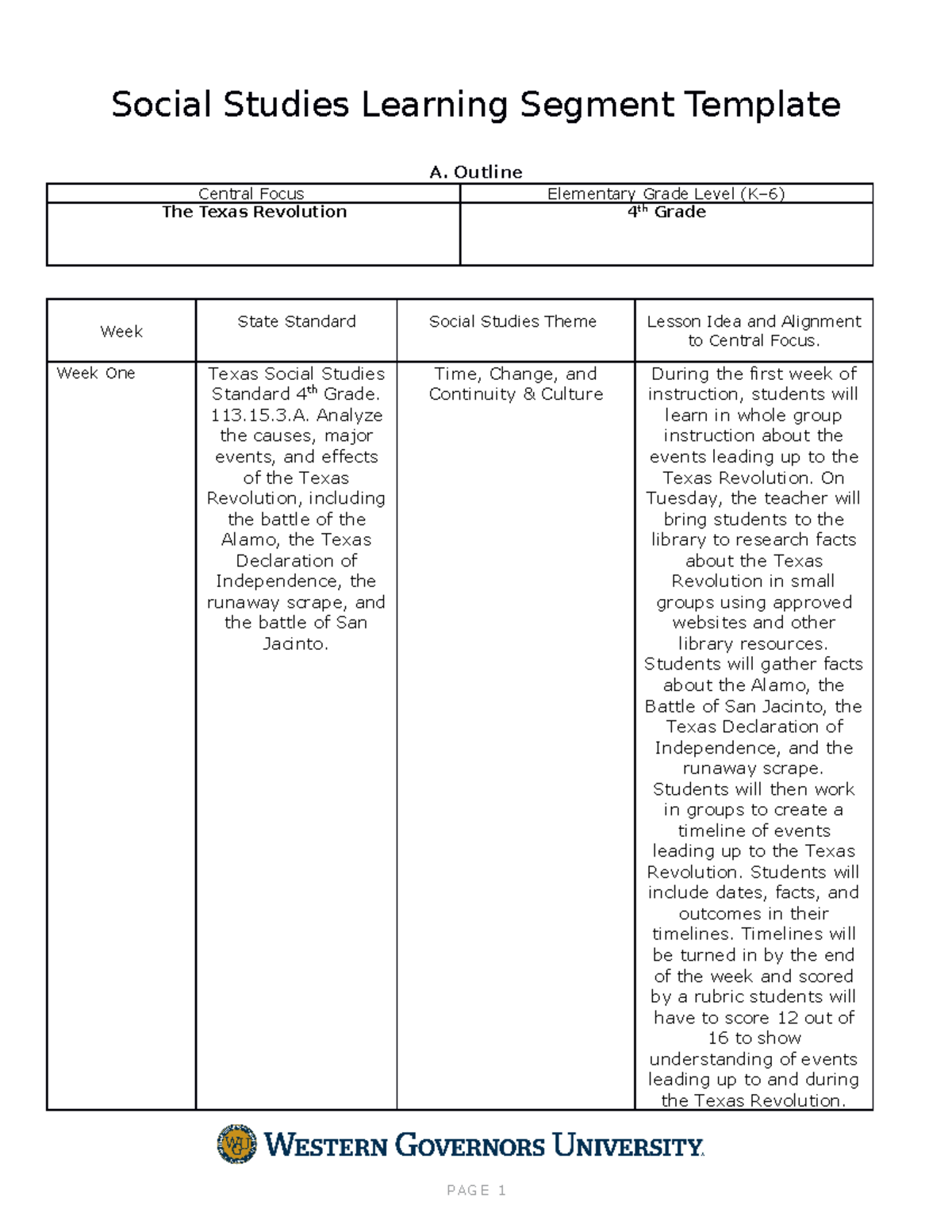 PA template - performance assessment - Social Studies Learning Segment ...
