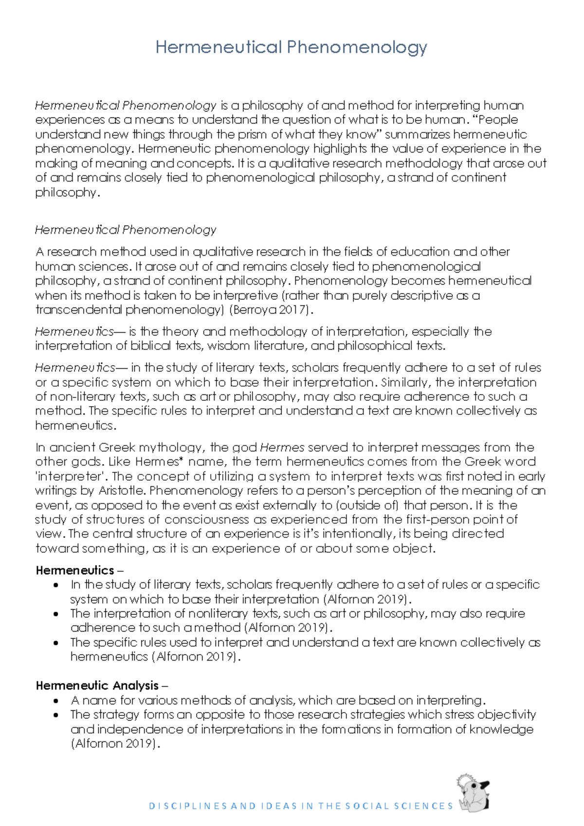 Understanding Hermeneutical Phenomenology in Social Sciences - Studocu