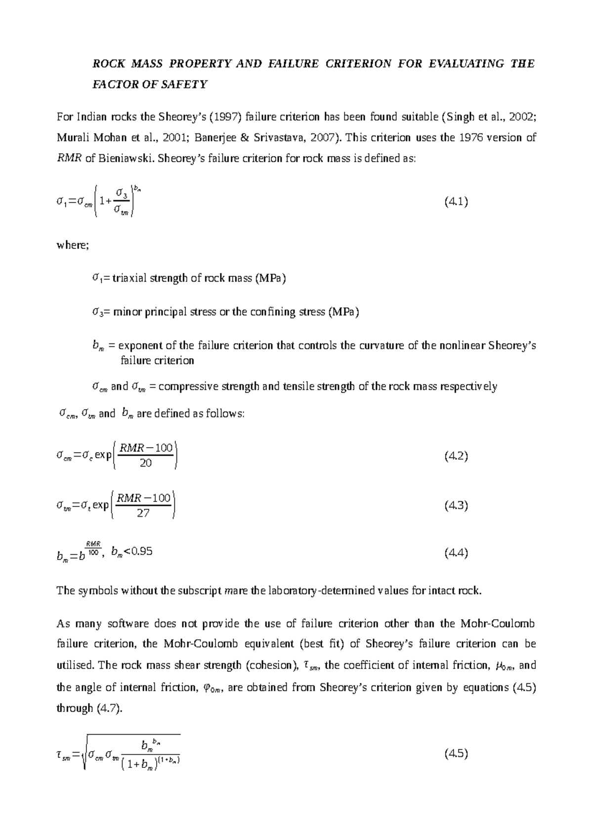 6- ROCK MASS Properties & Failure Criterion for Safety Evaluation - Studocu