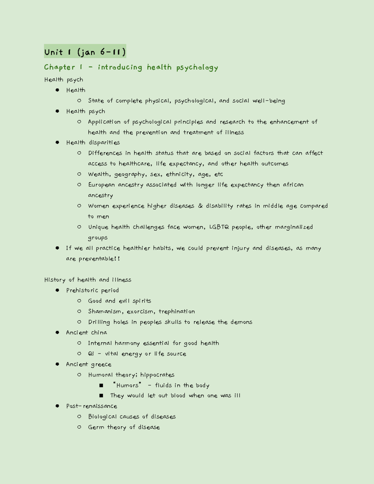 Psych 2036B Lecture Notes COMPLETE - Unit 1 (jan 6-11) Chapter 1 ...