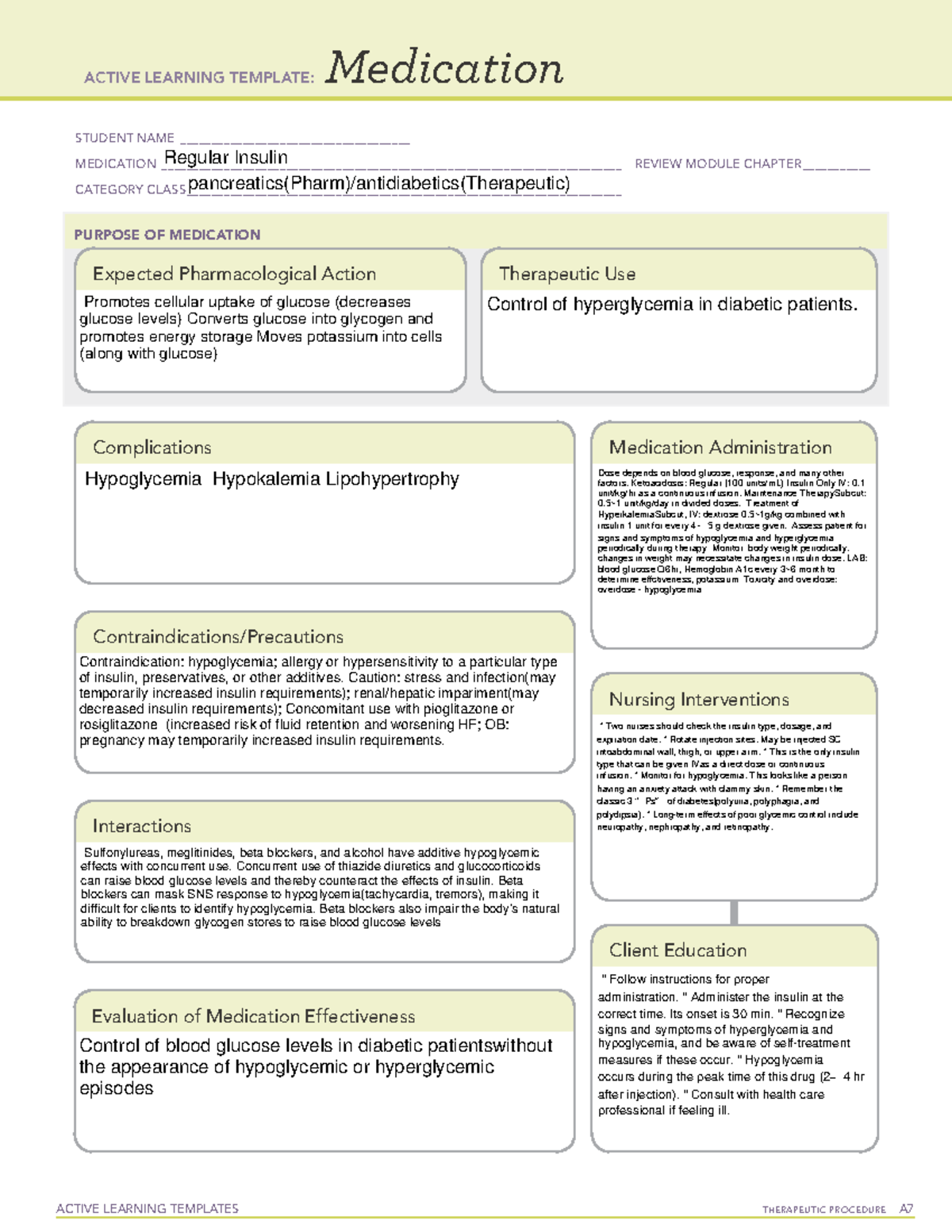 Active Learning Template: Insulin Overview (Pharm 101) - Studocu