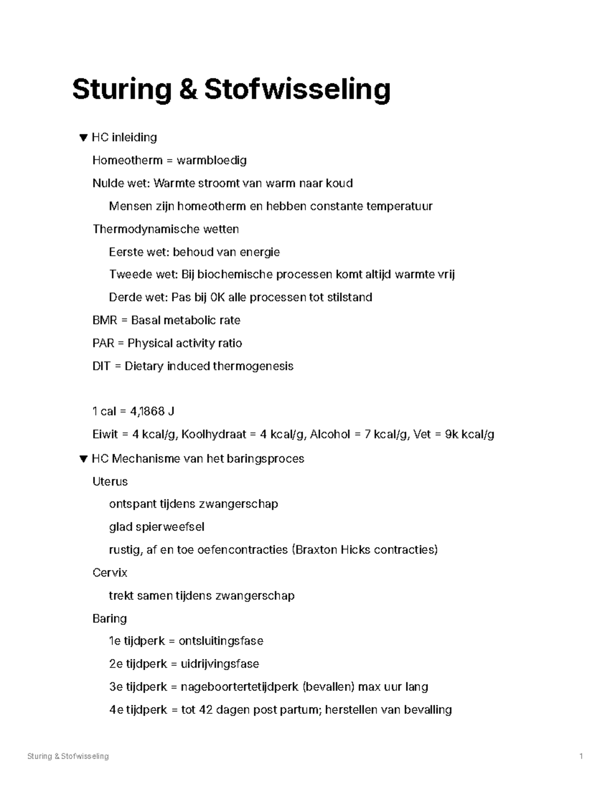 Sturing Stofwisseling HC: Complete Samenvatting en Inleiding - Studeersnel