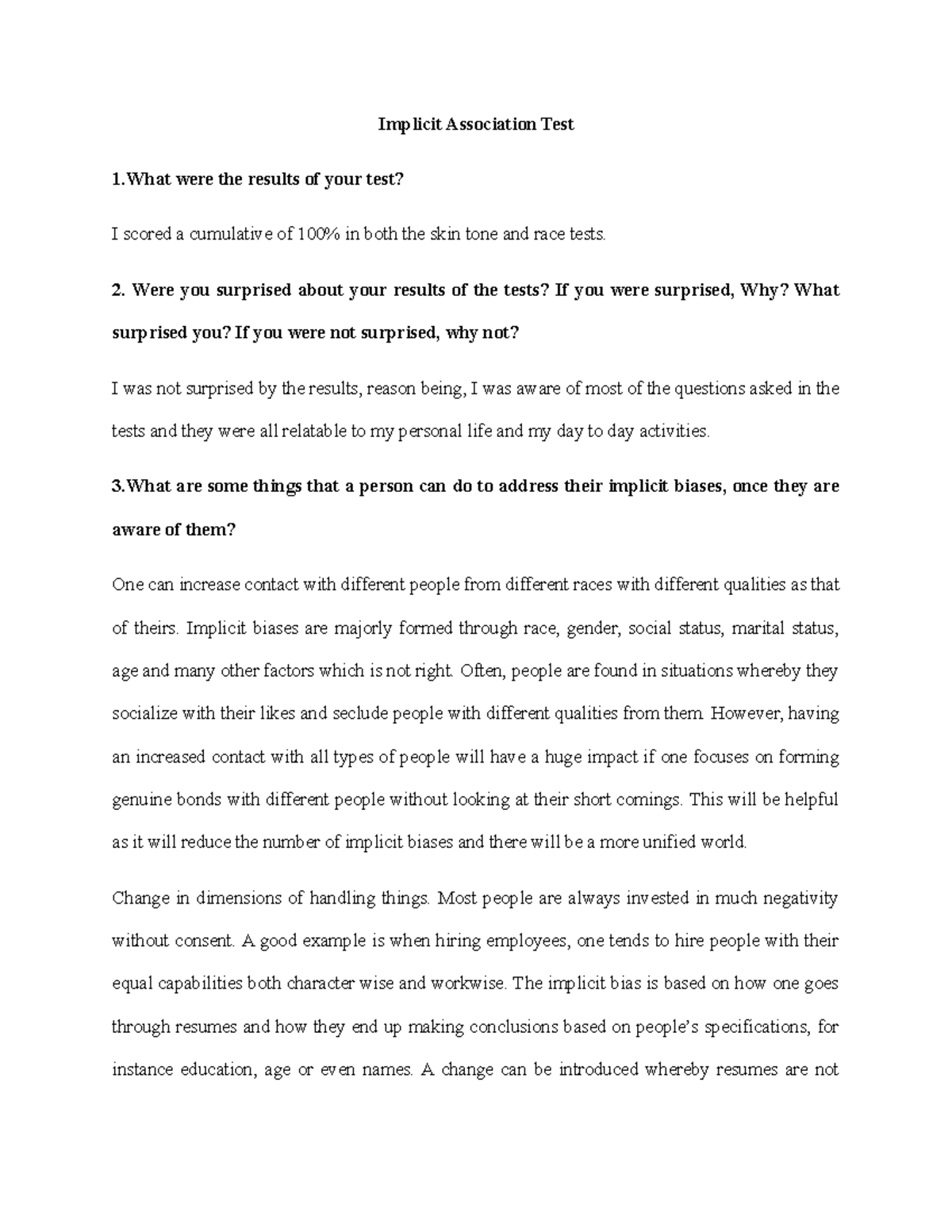 Implicit Association Test Results and Strategies for Addressing Biases ...