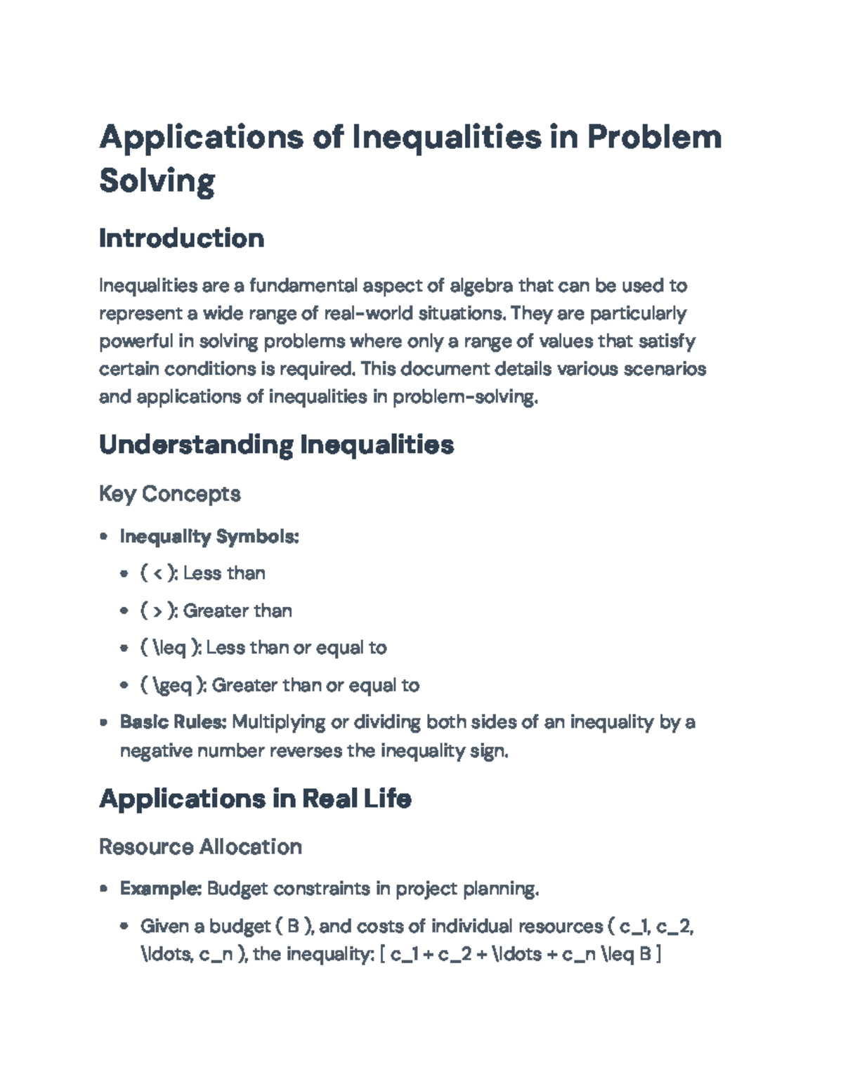 Applications of Inequalities in Problem Solving: Key Concepts and ...